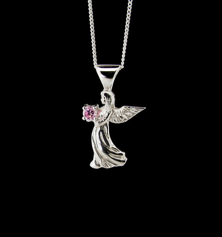 Sterling Silver Angel Pendant with Pink Diamond Simulant – Stephen Knapper